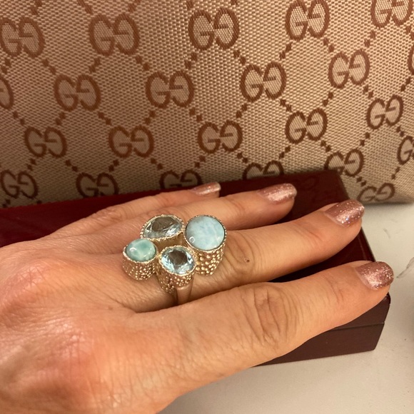 Jewelry | Jtv Sterling Silver Genuine Larimar And Blue Topaz Ring Size ...